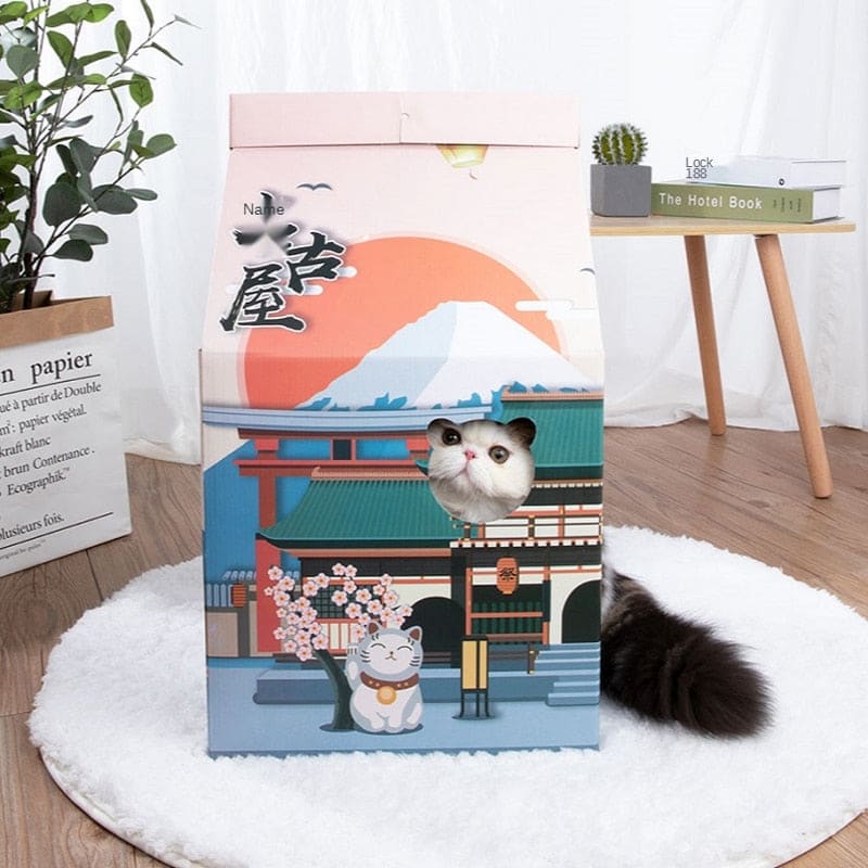Cardboard cat house in the shape of a milk pack | Orderkeen